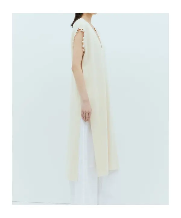 Max Mara Sleeveless V-neck Knitted Dress With Velvet Ball Trim - Nude