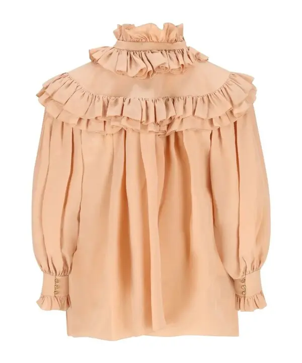 Chloé Ruffled Tie-neck Blouse - Nude