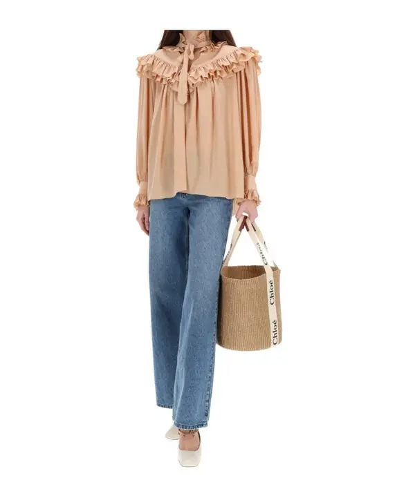 Chloé Ruffled Tie-neck Blouse - Nude