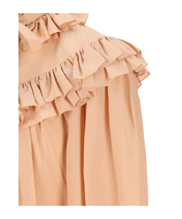 Chloé Ruffled Tie-neck Blouse - Nude