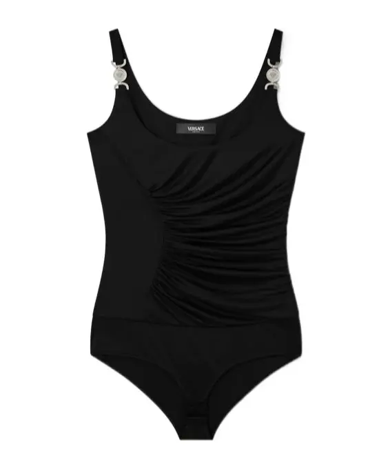 Versace Stretch Crêpe Jersey Draped Bodysuit - Black