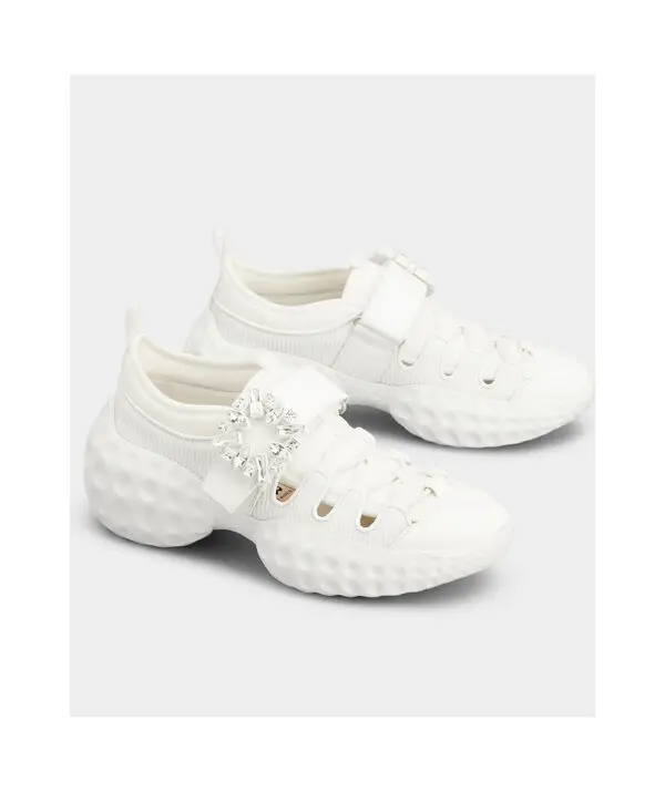 ROGER VIVIER Viv' Run Light Trekky Sneakers With Embellished Buckle - White