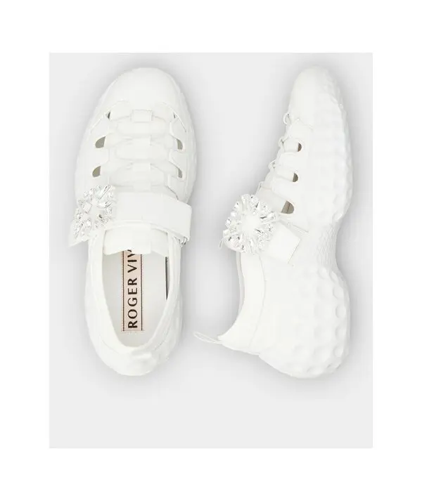 ROGER VIVIER Viv' Run Light Trekky Sneakers With Embellished Buckle - White