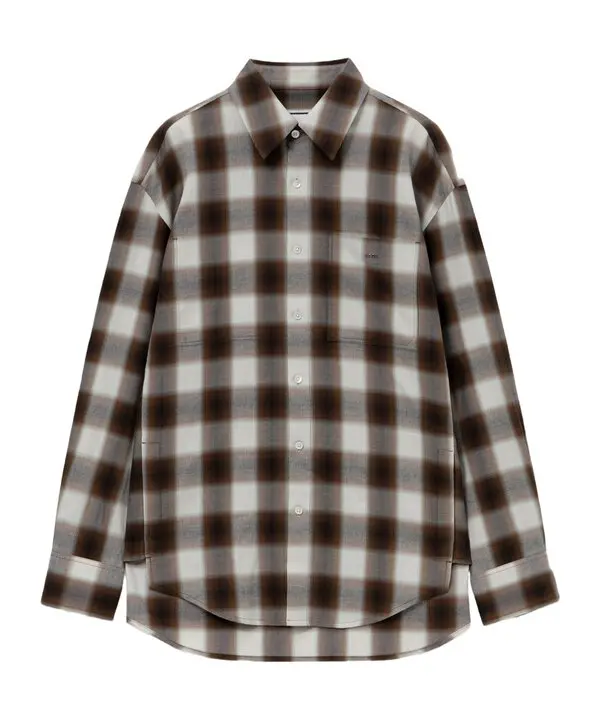 WOOYOUNGMI Check Logo Patch Shirt - Gray