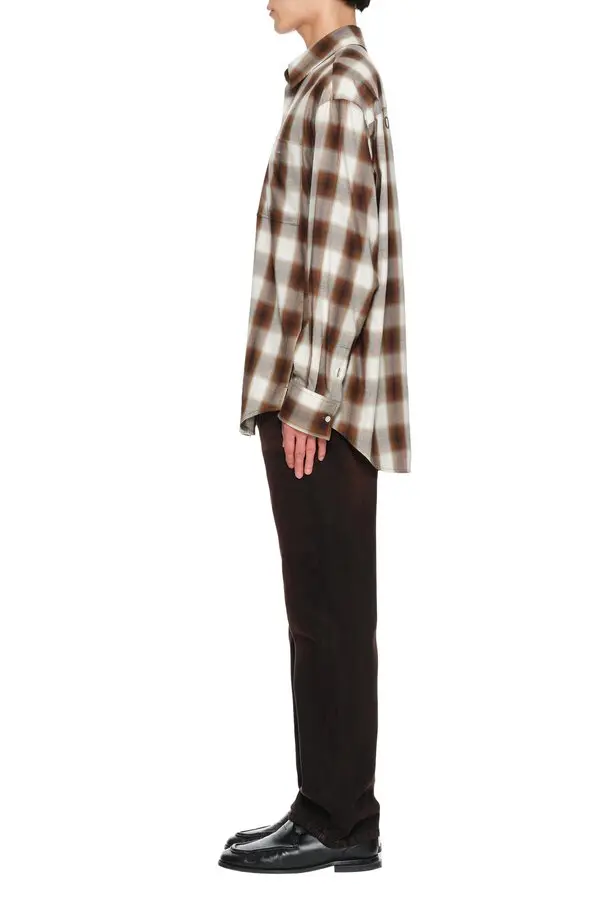 WOOYOUNGMI Check Logo Patch Shirt - Gray
