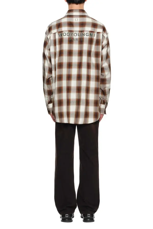 WOOYOUNGMI Check Logo Patch Shirt - Gray