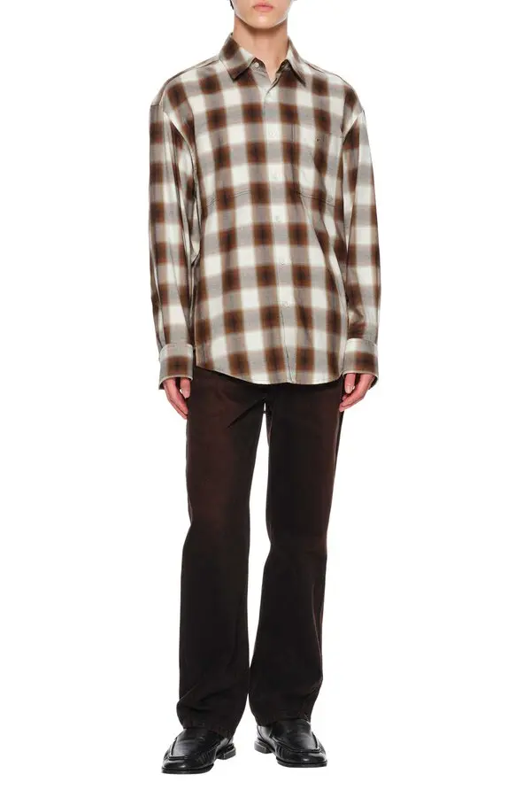 WOOYOUNGMI Check Logo Patch Shirt - Gray