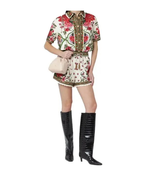 Farm Rio Scallop Hem Floral Print Shorts - Multi-color