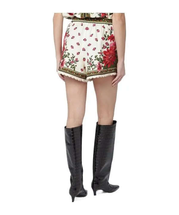 Farm Rio Scallop Hem Floral Print Linen-blend Shorts