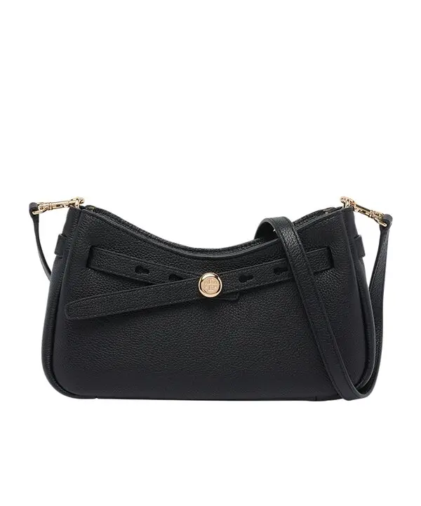 Tory Burch Logo Plaque Zipped Shoulder Bag - Black