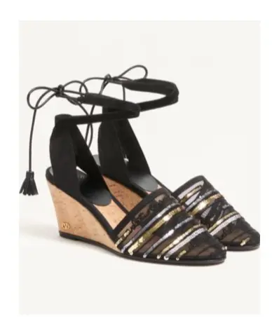 Valentino Garavani 75mm La Cruisette Sequin Wedge Sandals
