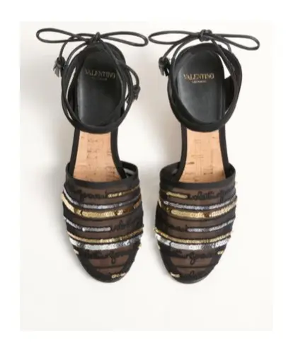 Valentino Garavani 75mm La Cruisette Sequin Wedge Sandals