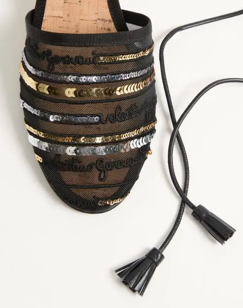 Valentino Garavani 75mm La Cruisette Sequin Wedge Sandals