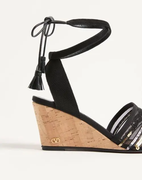 Valentino Garavani 75mm La Cruisette Sequin Wedge Sandals