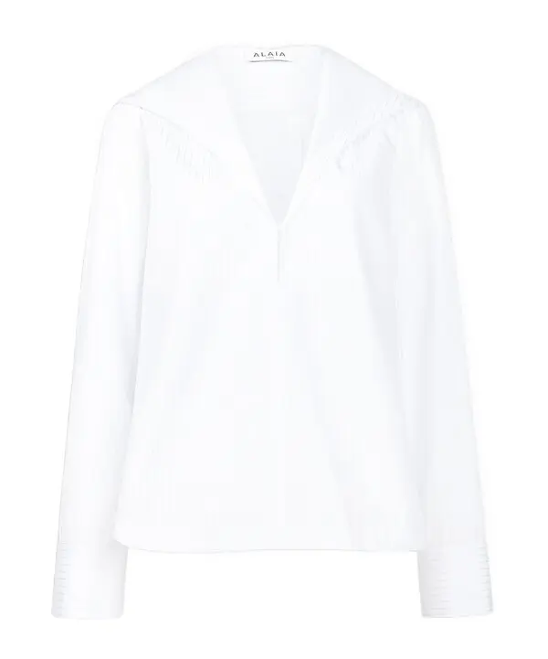 Alaïa Hooded Poplin Shirt With V-neckline And Buttoned Cuffs - No