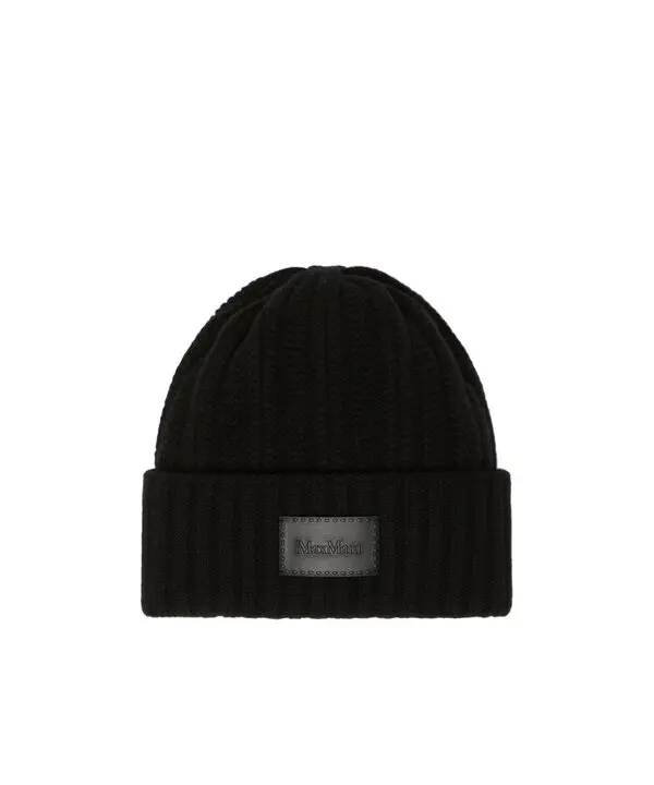 Max Mara Ribbed Cashmere Beanie With Logo Patch - Black