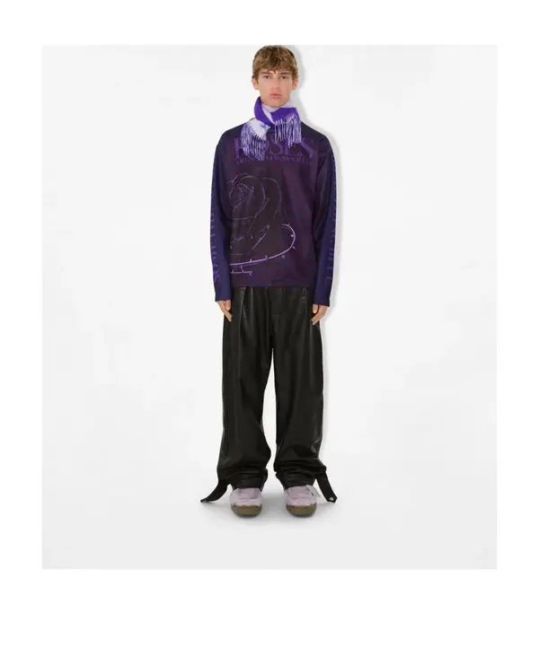 Burberry Logo Embroidered Fringed Edge Scarf