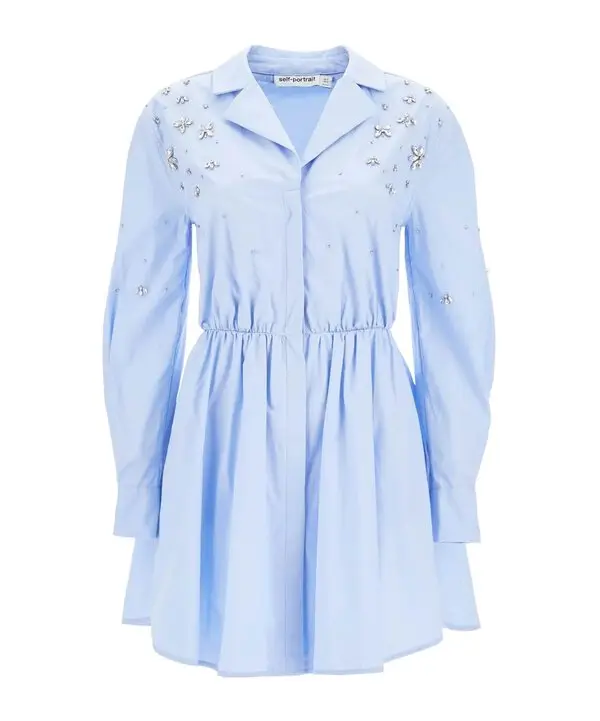 SELF-PORTRAIT Embellished Long-sleeved Mini Shirt Dress