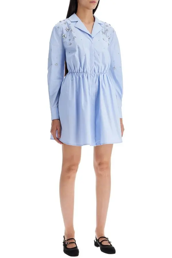 SELF-PORTRAIT Embellished Long-sleeved Mini Shirt Dress