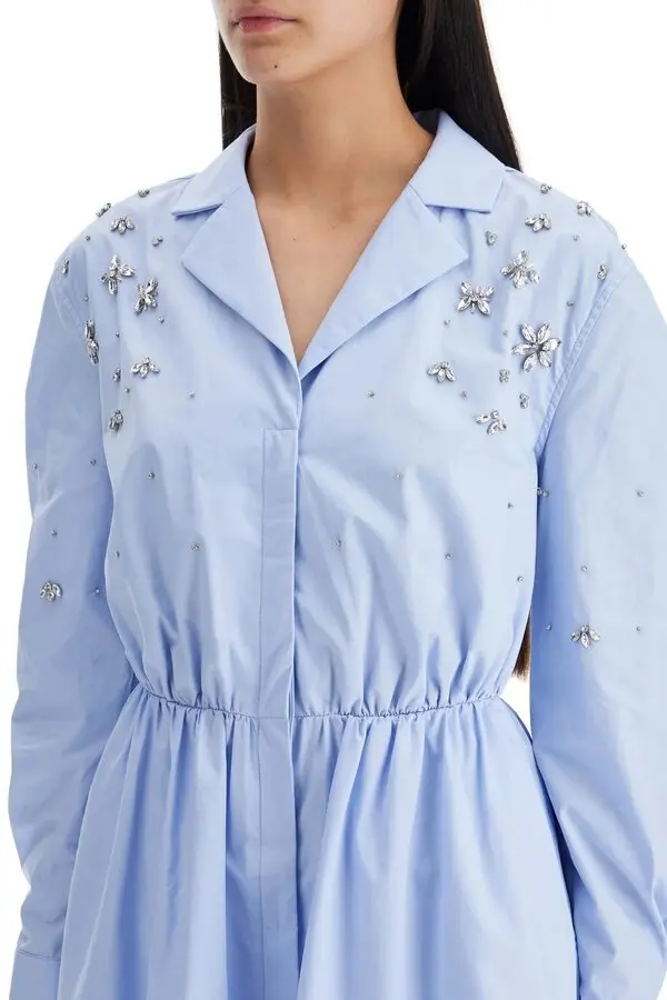 SELF-PORTRAIT Embellished Long-sleeved Mini Shirt Dress