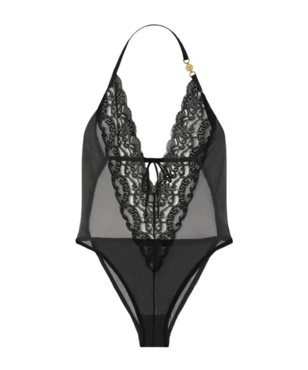 Versace Embroidered Lace-trim Bodysuit