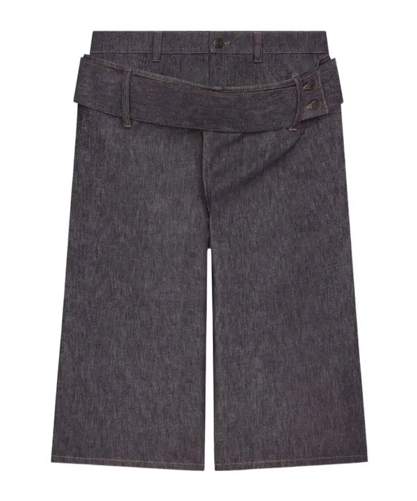 COURREGES Double Belted Denim Culotte Shorts - Dark Grey