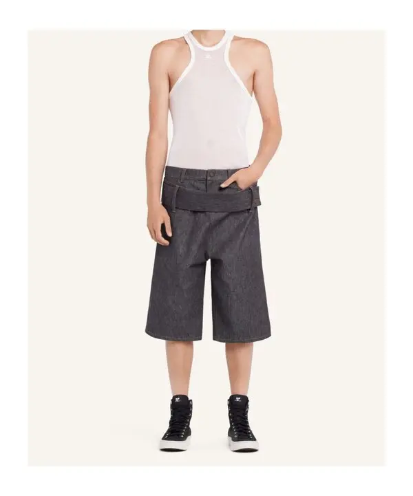 COURREGES Double Belted Denim Culotte Shorts - Dark Grey