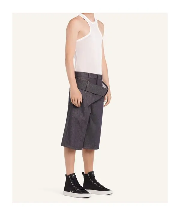 COURREGES Double Belted Denim Culotte Shorts - Dark Grey
