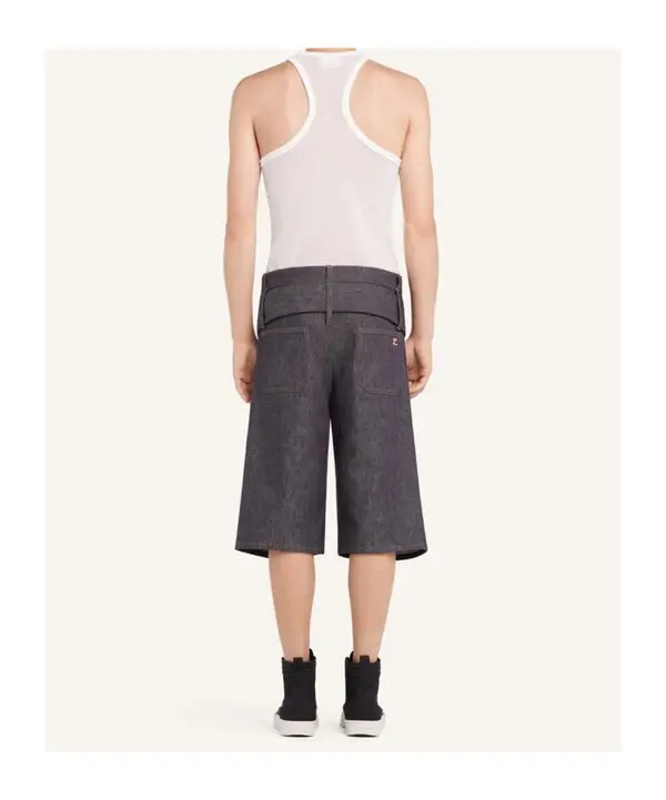 COURREGES Double Belted Denim Culotte Shorts - Dark Grey
