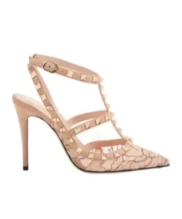 Valentino Garavani Rockstud Lace Pointed Toe Pumps - Nude
