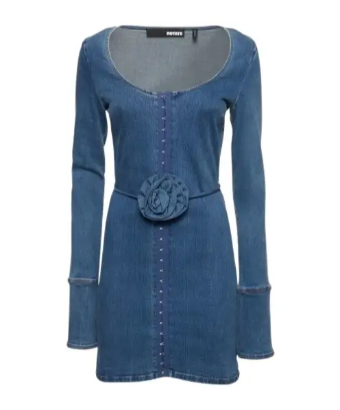 ROTATE BY BIRGER CHRISTENSEN Rose Applique Stretch Denim Mini Dress