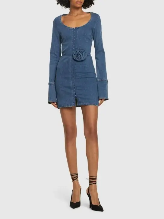 ROTATE BY BIRGER CHRISTENSEN Rose Applique Stretch Denim Mini Dress