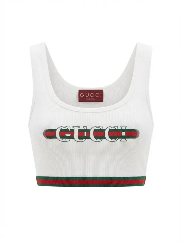 Gucci Web Detailed Ribbed Crop Top - White