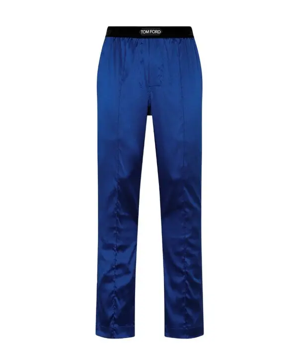 TOM FORD Logo Waistband Satin Pajama Trousers - Blue