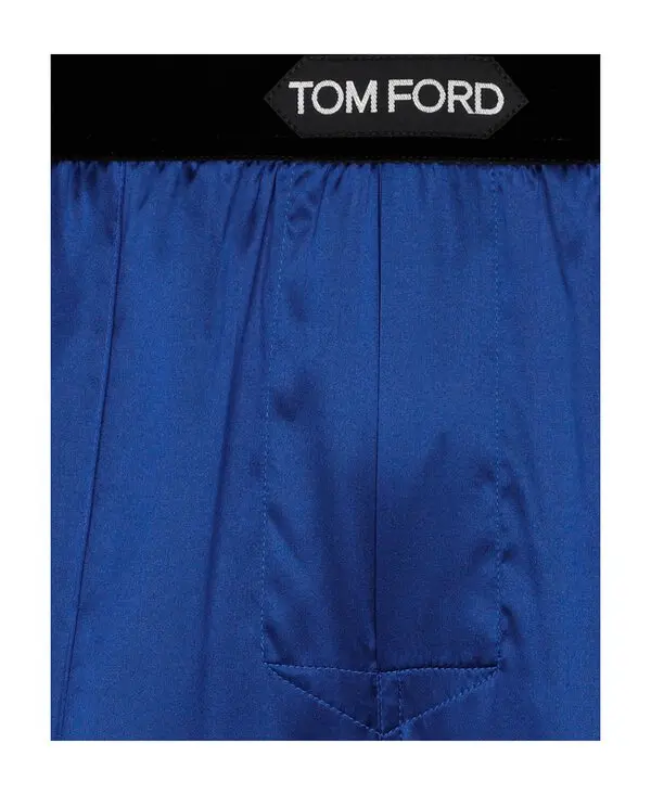 TOM FORD Logo Waistband Satin Pajama Trousers - Blue