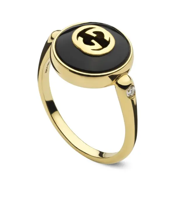 Gucci Interlocking G Ring With Diamond Accents - Black