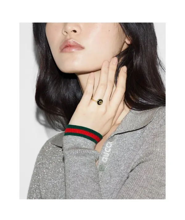 Gucci Interlocking G Ring With Diamond Accents - Black