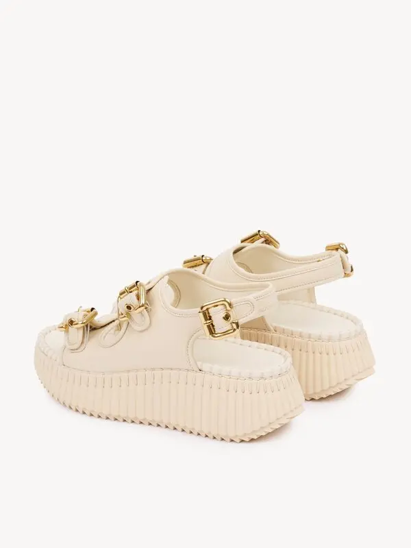 Chloé Nama Wedge Sandals With Adjustable Buckle - Eggshell