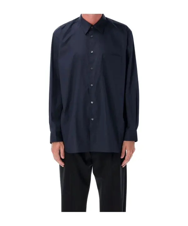 Comme Des Garçons Curved Hem Buttoned Shirt - Navy