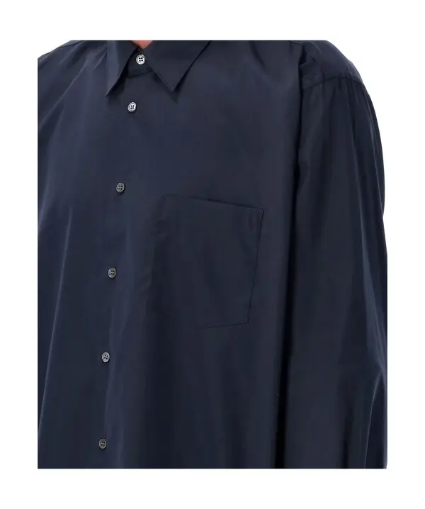 Comme Des Garçons Curved Hem Buttoned Shirt - Navy