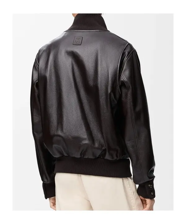 Loewe High-neck Grained Nappa Lambskin Leather Jacket - Dark Brown