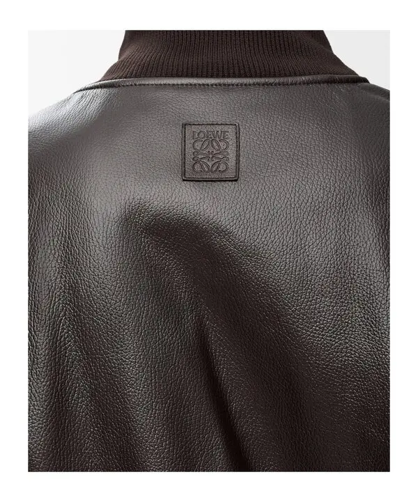 Loewe High-neck Grained Nappa Lambskin Leather Jacket - Dark Brown