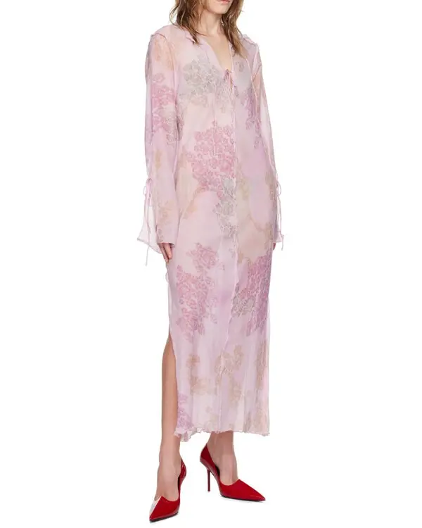 Acne Studios Chiffon Seasonal-print Maxi Dress With Lace Trim