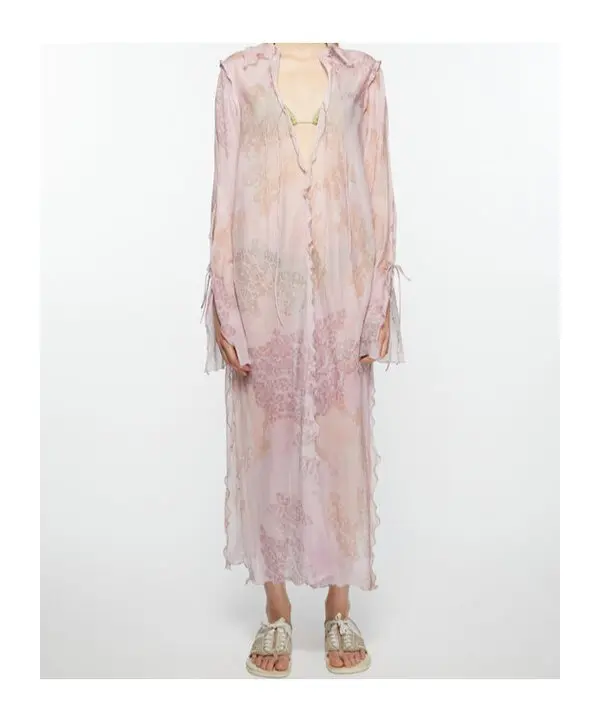 Acne Studios Chiffon Seasonal-print Maxi Dress With Lace Trim
