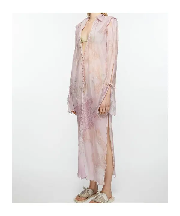 Acne Studios Chiffon Seasonal-print Maxi Dress With Lace Trim