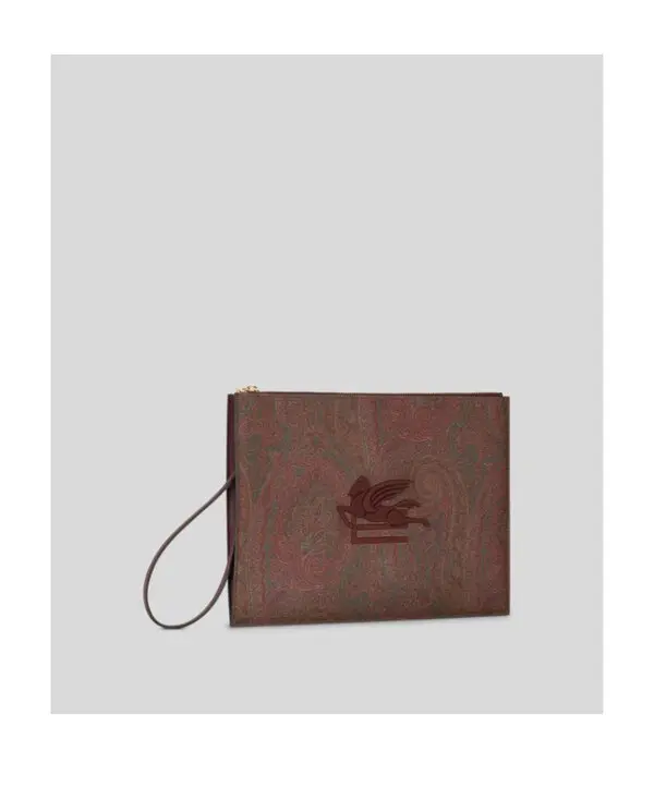 Etro Logo Embroidered Paisley Printed Zipped Pouch - Red