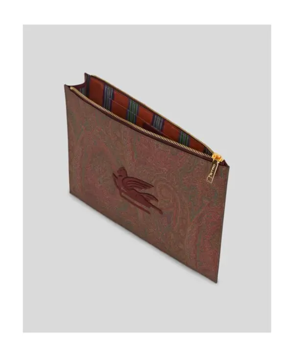 Etro Logo Embroidered Paisley Printed Zipped Pouch - Red