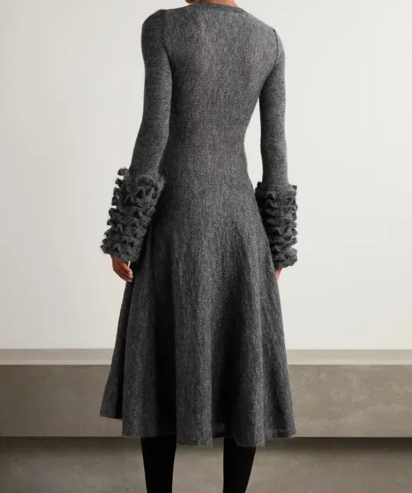 Alaïa Frilled Mohair Knit Midi Dress