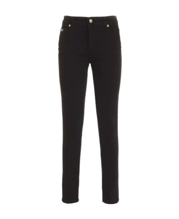 Versace Logo Embellished Denim Pants - Black