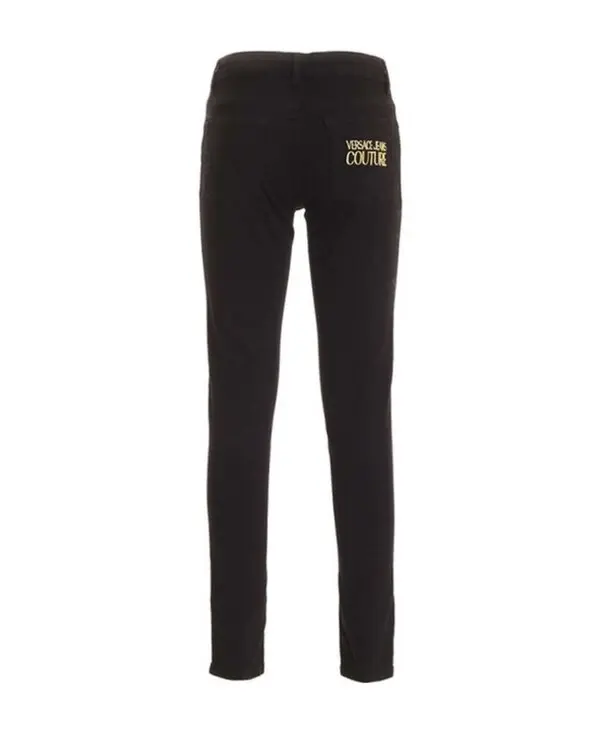 Versace Logo Embellished Denim Pants - Black